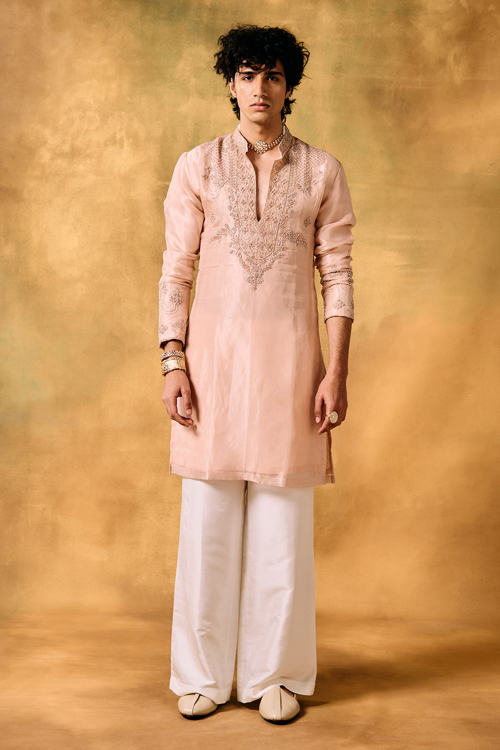 Dusky Rose Tissue Kurta Set for Men – Mukti and Kavith Casa